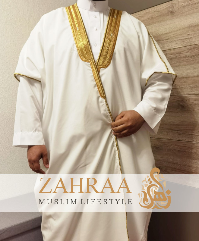 Bisht Arabic Cloak For Men White - ZAHRAA